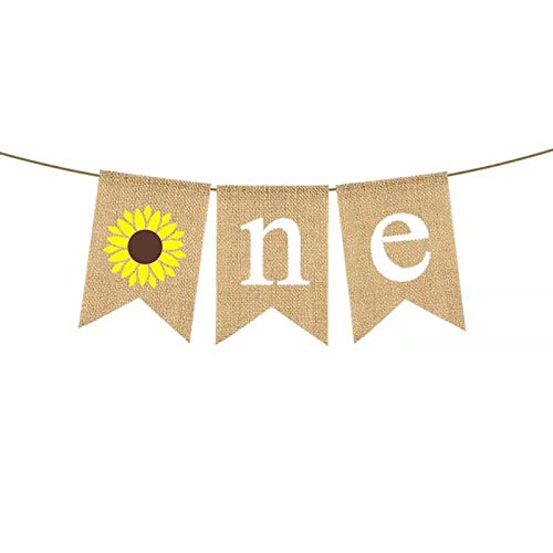 Rainlemon Jute Burlap Sunflower One High Chair Banner Baby Girl 1st Birthday Party Highchair Decoration