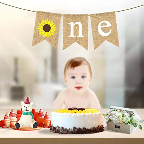 Rainlemon Jute Burlap Sunflower One High Chair Banner Baby Girl 1st Birthday Party Highchair Decoration