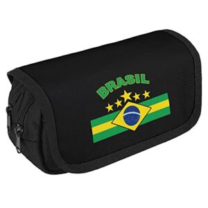 Brazil Flag Pencil Case with Two Large Compartments Pocket Big Capacity Storage Pouch Pencil Bag for School Teen Adult