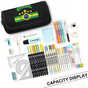 Brazil Flag Pencil Case with Two Large Compartments Pocket Big Capacity Storage Pouch Pencil Bag for School Teen Adult