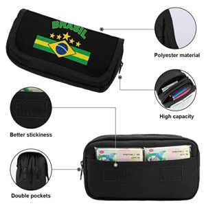 Brazil Flag Pencil Case with Two Large Compartments Pocket Big Capacity Storage Pouch Pencil Bag for School Teen Adult