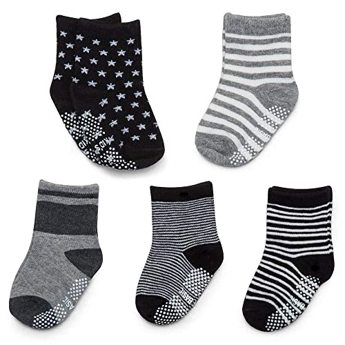 12-Pack Cotton Socks for Toddler Boys Girls Anti-Slip Ankle Socks for Baby Walkers Non-Skip Stretch Knit Stripes Star Assorted Cotton Socks with Grip for 16-36 Months