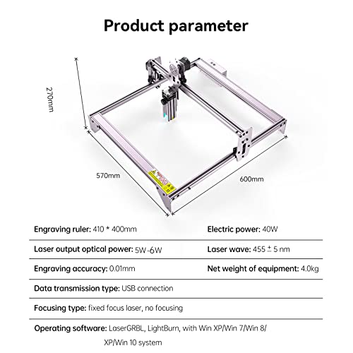 ATOMSTACK Laser Engraver,PRO+ Laser Engraving Cutting Machine, 5W-6W Output Power, Eye Protection Fixed-Focus, Compressed Spot Laser Engraver CNC, DIY Laser Marking for Metal with 410x400mm