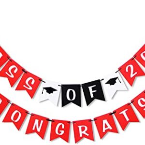 Class of 2022 Congrats Banner - Perfect Graduation Decorations Party Supplies for Grad Party Bunting White Black Red