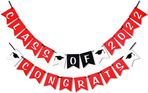 Class of 2022 Congrats Banner - Perfect Graduation Decorations Party Supplies for Grad Party Bunting White Black Red