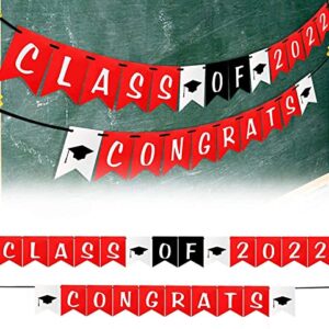 Class of 2022 Congrats Banner - Perfect Graduation Decorations Party Supplies for Grad Party Bunting White Black Red