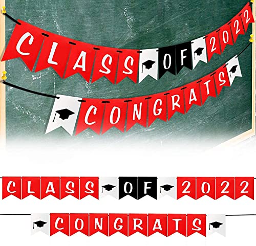 Class of 2022 Congrats Banner - Perfect Graduation Decorations Party Supplies for Grad Party Bunting White Black Red