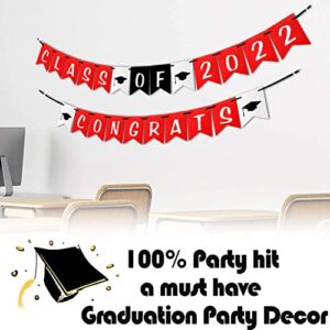 Class of 2022 Congrats Banner - Perfect Graduation Decorations Party Supplies for Grad Party Bunting White Black Red