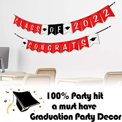 Class of 2022 Congrats Banner - Perfect Graduation Decorations Party Supplies for Grad Party Bunting White Black Red