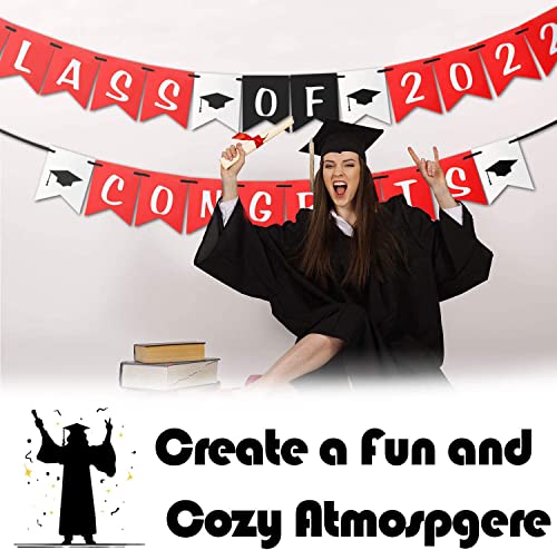 Class of 2022 Congrats Banner - Perfect Graduation Decorations Party Supplies for Grad Party Bunting White Black Red