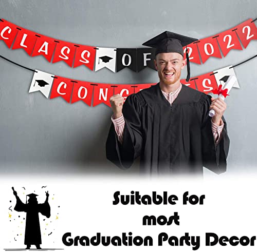 Class of 2022 Congrats Banner - Perfect Graduation Decorations Party Supplies for Grad Party Bunting White Black Red