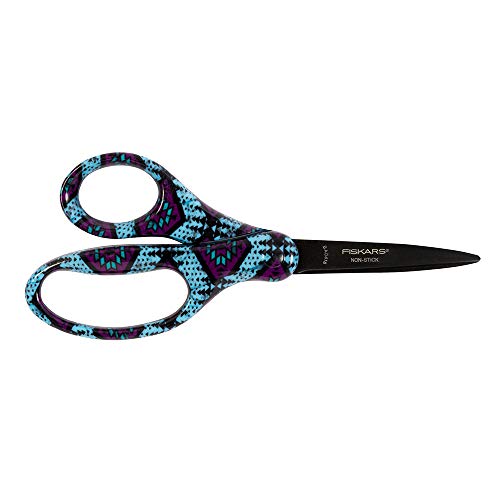 Fiskars 124582-1026 Back to School Supplies Student Kids Scissors Non-Stick, 7 Inch, Blue Tribal