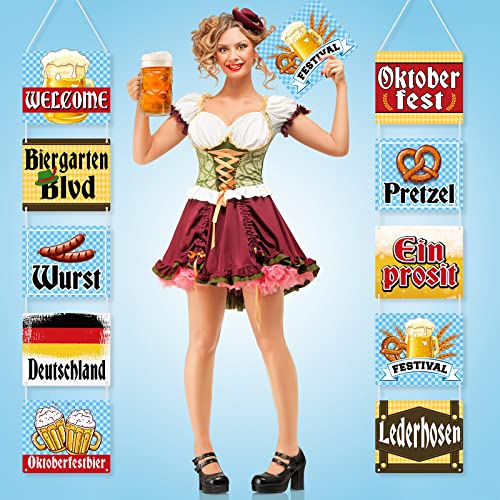 Oktoberfest Decorations, Laminated Bavarian Oktoberfest Banner German Beer Festival Signs Oktoberfest Party Decorations Supply Decor Paper Cutouts with 2 Ropes and Glue Point Dots (Style 1)