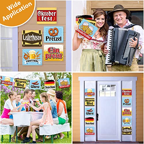 Oktoberfest Decorations, Laminated Bavarian Oktoberfest Banner German Beer Festival Signs Oktoberfest Party Decorations Supply Decor Paper Cutouts with 2 Ropes and Glue Point Dots (Style 1)