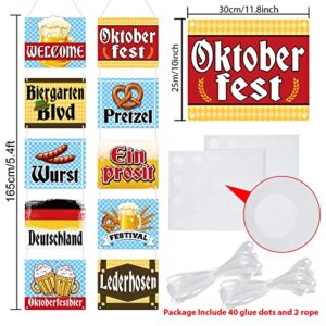 Oktoberfest Decorations, Laminated Bavarian Oktoberfest Banner German Beer Festival Signs Oktoberfest Party Decorations Supply Decor Paper Cutouts with 2 Ropes and Glue Point Dots (Style 1)