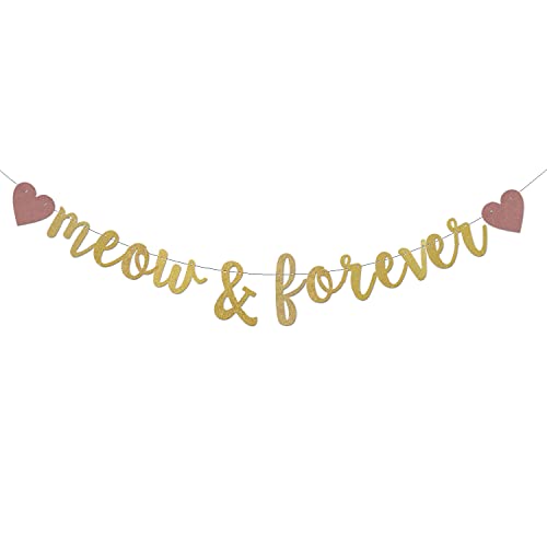 ZGMJ Golden Meow & Forever Banner Pre-strung, Cat Adoption Party Decorations, Cat Lover Bachelorette Supplies,Pet Pussycat Garland,kitten party decorations QWLQIAO