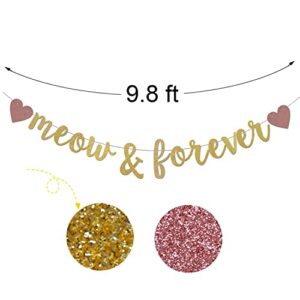 ZGMJ Golden Meow & Forever Banner Pre-strung, Cat Adoption Party Decorations, Cat Lover Bachelorette Supplies,Pet Pussycat Garland,kitten party decorations QWLQIAO