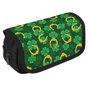 Clover and Horseshoe Pencil Case with Two Large Compartments Pocket Big Capacity Storage Pouch Pencil Bag for School Teen Adult