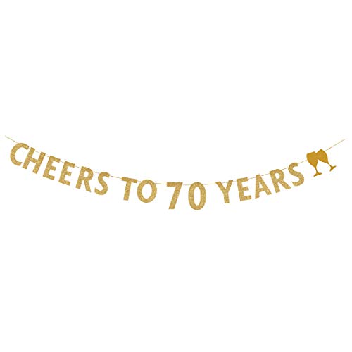 MAGJUCHE Gold glitter Cheers to 70 years banner,70th birthday party decorations