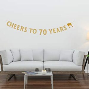 MAGJUCHE Gold glitter Cheers to 70 years banner,70th birthday party decorations