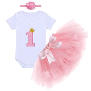 baby girl it’s my 1st birthday 3pcs outfits skirt set romper+tutu dress+headband cake smash crown bodysuit clothes jumpsuit #2 coral one size