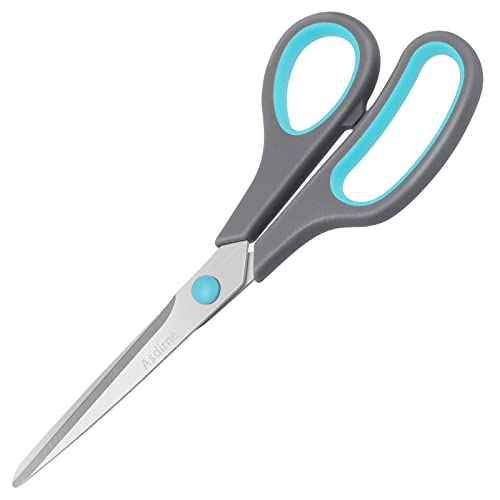 Asdirne 8.5" Scissors, Stainless Steel Blades, Soft Grip Handle, Suitable for Households,Offices and Schools, All Purpose, Blue/Grey