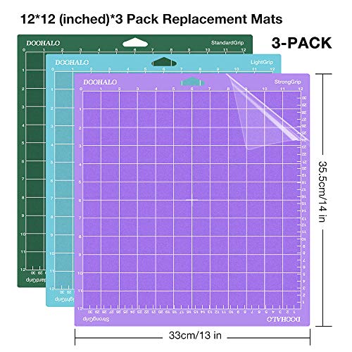 DOOHALO Cutting Mat for Cricut Maker and Cricut Explore Air2/One Smart Cutting Machine Expression 12 X 12 inch 3 Pack Replacement Variety Adhesive Vinyl Mats Lightgrip Standardgrip Stronggrip