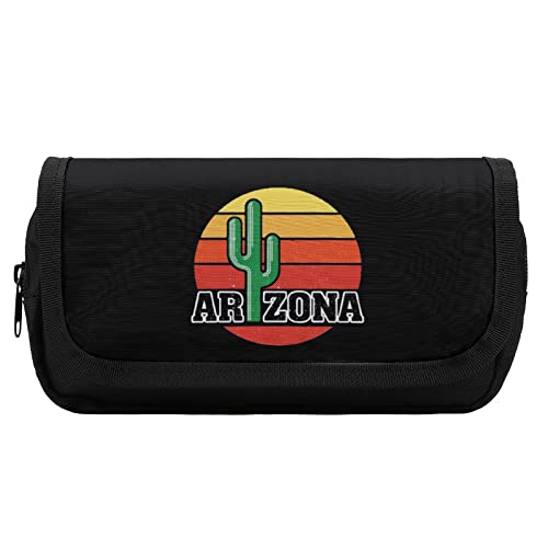 Arizona Cactus Sunset Pencil Case with Two Large Compartments Pocket Big Capacity Storage Pouch Pencil Bag for School Teen Adult