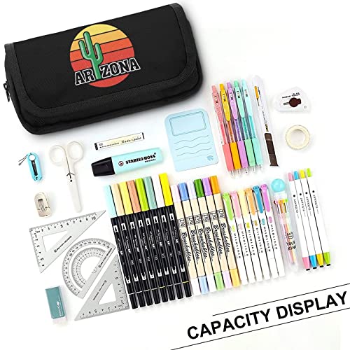 Arizona Cactus Sunset Pencil Case with Two Large Compartments Pocket Big Capacity Storage Pouch Pencil Bag for School Teen Adult