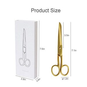 MultiBey Gold Scissors 7" Tailor Fabric Paper Cutting Tools Craft Scissors Shears Heavy Duty Copper Straight Recycled Home Office Scissors Cutter