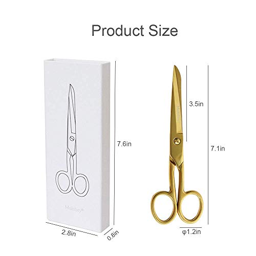 MultiBey Gold Scissors 7" Tailor Fabric Paper Cutting Tools Craft Scissors Shears Heavy Duty Copper Straight Recycled Home Office Scissors Cutter