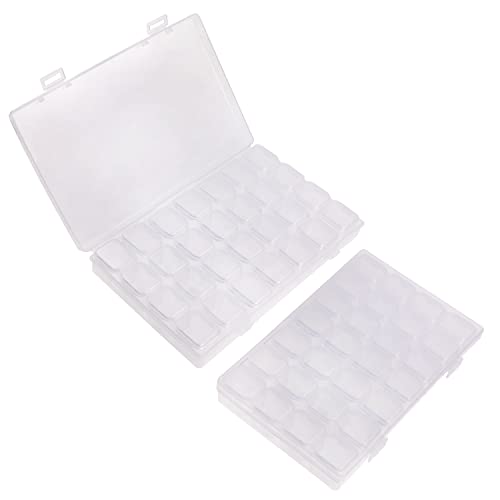 ONLYKXY 2 Pack 56 Slots Plastic Small Clear Storage Box 28 Compartments Organization Boxes with Cover for DIY Art Craft Nail Tip Drill Jewelry Earring Beads Fishing Tackle Empty Case Diamond Painting Storage Containers (White)