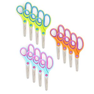 blue summit supplies kids scissors, student scissors with comfort grip, bulk safety scissors for school and classrooms, orange, blue, and pink children scissors, 12 pack