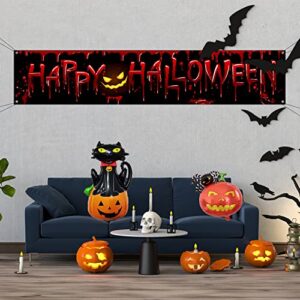 Happy Halloween Banner with Balloon Halloween Scary Bloody Yard Sign Banner for Outdoor Indoor Halloween Party Decorations Supplies Black and Red Theme Party