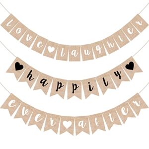 love laughter and happily ever after burlap banner 3 pcs bridal shower banner engagement decorations wedding shower banner bridal party sign rustic bunting garland for wedding party favors supplies