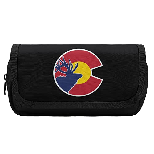 Colorado State Flag Elk Pencil Case with Two Large Compartments Pocket Big Capacity Storage Pouch Pencil Bag for School Teen Adult