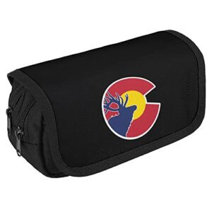 Colorado State Flag Elk Pencil Case with Two Large Compartments Pocket Big Capacity Storage Pouch Pencil Bag for School Teen Adult