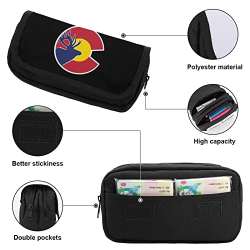 Colorado State Flag Elk Pencil Case with Two Large Compartments Pocket Big Capacity Storage Pouch Pencil Bag for School Teen Adult