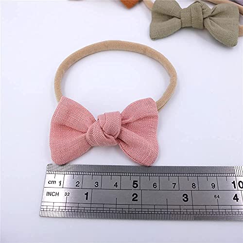 Mini Petite Knot Linen Bow with Nylon Headbands Toddler Baby Newborn Headband Elastic Bands Infant Baby Girls Kids Small Hair Bow Headbands Hairbands