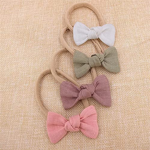 Mini Petite Knot Linen Bow with Nylon Headbands Toddler Baby Newborn Headband Elastic Bands Infant Baby Girls Kids Small Hair Bow Headbands Hairbands