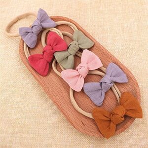 Mini Petite Knot Linen Bow with Nylon Headbands Toddler Baby Newborn Headband Elastic Bands Infant Baby Girls Kids Small Hair Bow Headbands Hairbands