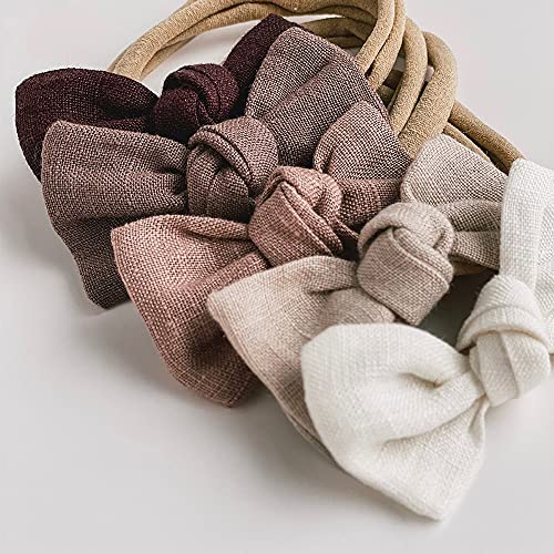 Mini Petite Knot Linen Bow with Nylon Headbands Toddler Baby Newborn Headband Elastic Bands Infant Baby Girls Kids Small Hair Bow Headbands Hairbands