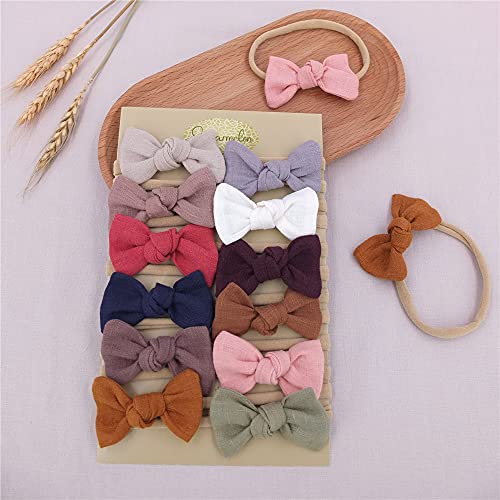 Mini Petite Knot Linen Bow with Nylon Headbands Toddler Baby Newborn Headband Elastic Bands Infant Baby Girls Kids Small Hair Bow Headbands Hairbands