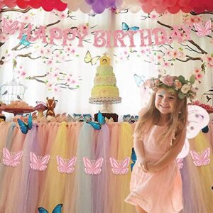 Butterfly Birthday Banner for Girls Butterfly Happy Birthday Decorations - Pink Butterfly Banner Garland Fairy Garden Floral Party Supplies for Women