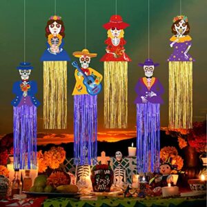 6 Pcs Day of the Dead Sugar Skull Hanging Decorations Dia de Los Muertos Decor Banner for Halloween Mexican Party Decorations Home Indoor Outdoor Supplies 3 Ft