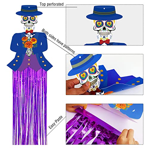 6 Pcs Day of the Dead Sugar Skull Hanging Decorations Dia de Los Muertos Decor Banner for Halloween Mexican Party Decorations Home Indoor Outdoor Supplies 3 Ft