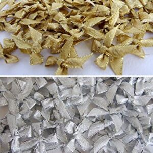 100 Assorted Smallest Gold & Silver Ribbon Bows Size 20 mm. Tiny Embellishment Craft Artificial Applique Wedding