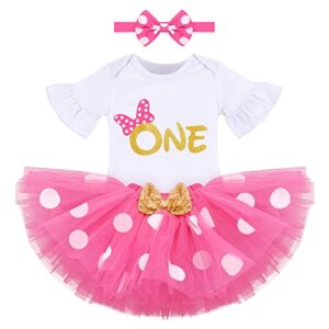 ibtom castle newborn toddler 1st/2nd/3rd half birthday princess mini sequin cake smash baptism tutu party polka dots dress bowknot summer playwear sundress homewear sumsuit dance gown hot pink-one 1t