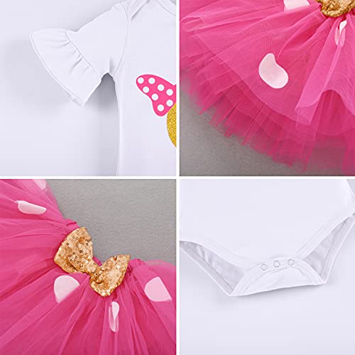 IBTOM CASTLE Newborn Toddler 1st/2nd/3rd Half Birthday Princess Mini Sequin Cake Smash Baptism Tutu Party Polka Dots Dress Bowknot Summer Playwear Sundress Homewear Sumsuit Dance Gown Hot Pink-ONE 1T