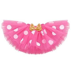 IBTOM CASTLE Newborn Toddler 1st/2nd/3rd Half Birthday Princess Mini Sequin Cake Smash Baptism Tutu Party Polka Dots Dress Bowknot Summer Playwear Sundress Homewear Sumsuit Dance Gown Hot Pink-ONE 1T